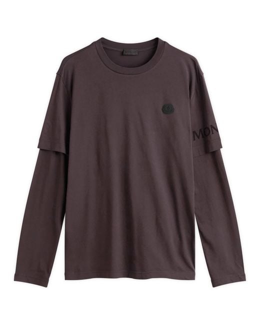 Moncler Long Sleeve Double Layer T-Shirt in Brown for Men | Lyst