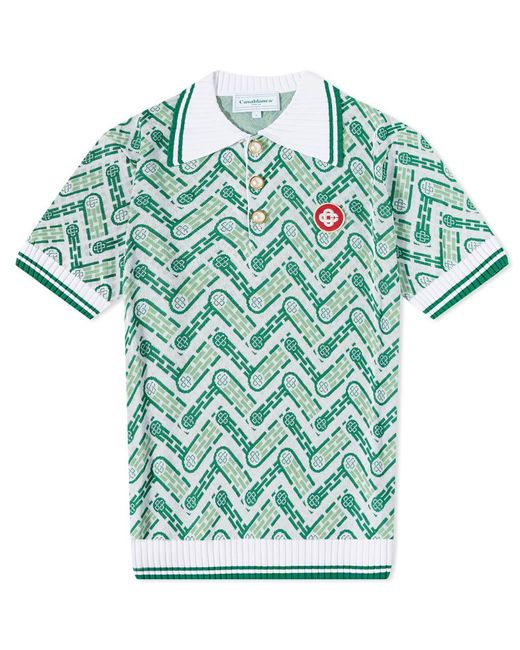CASABLANCA Synthetic Monogram Knit Polo Shirt in Green for Men | Lyst