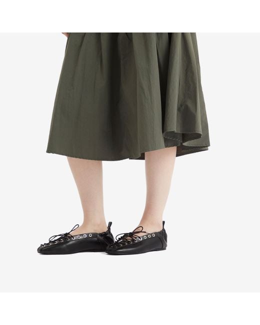 Ganni Crinkle Eyelets Lace Up Ballerina in Black | Lyst