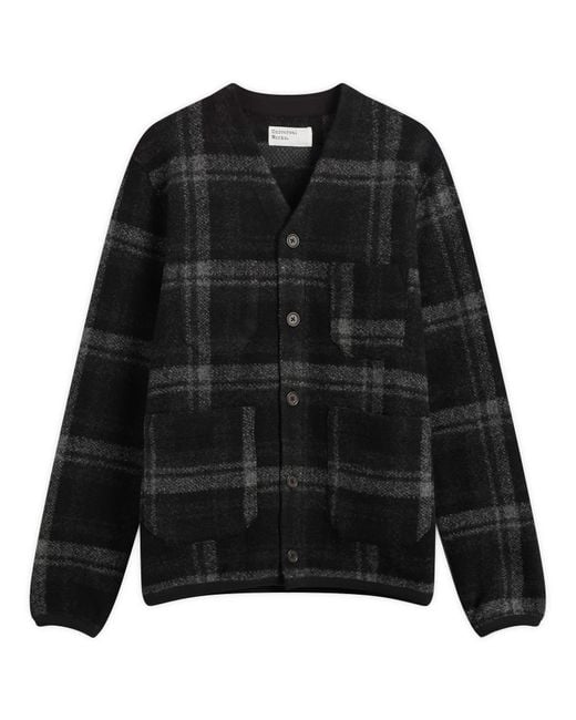 Universal Works Moh Check Fleece Cardigan in Black for Men | Lyst UK