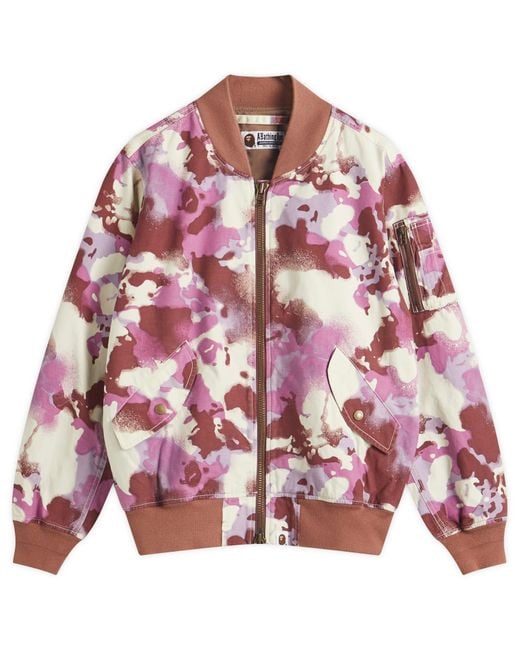 A Bathing Ape Map Camo Bomber Jacket in Pink | Lyst