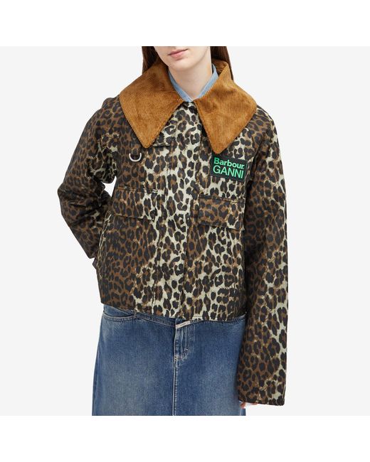 Barbour X Ganni Printed Wax Anorak in Green | Lyst