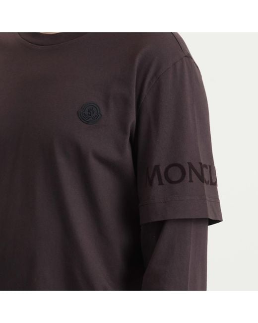Moncler Long Sleeve Double Layer T-Shirt in Brown for Men | Lyst