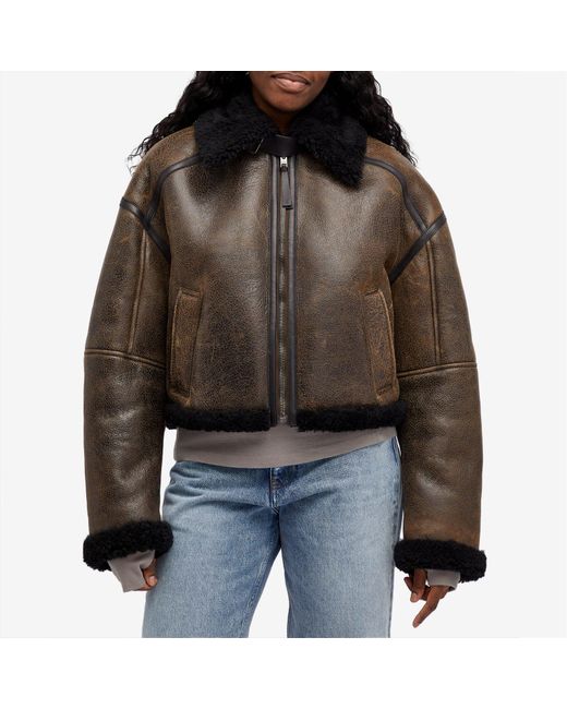 Acne Studios Leather Shearling Oversized Jacket in Black | Lyst