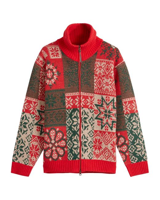 Beams Plus Jacquard Patchwork Zip Cardigan in Red for Men | Lyst UK