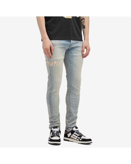 Amiri Script Logo Jeans in Blue for Men | Lyst
