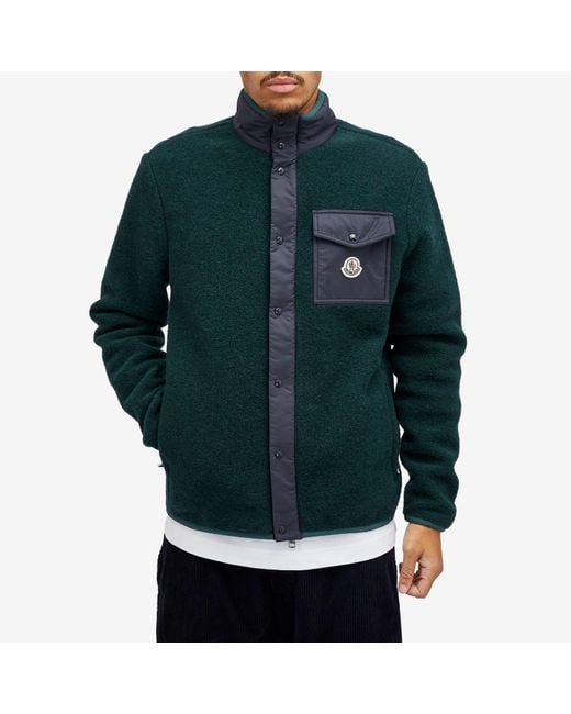 Moncler Fleece Button Down Jacket in Green for Men | Lyst