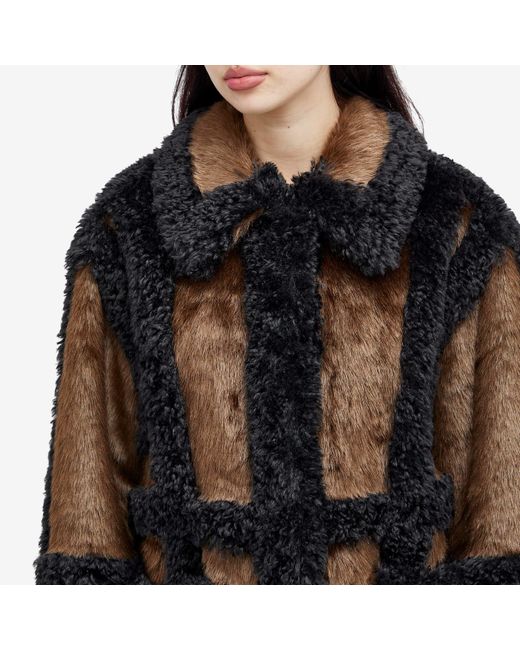 Stand Studio Long Faux Fur Coat in Black | Lyst