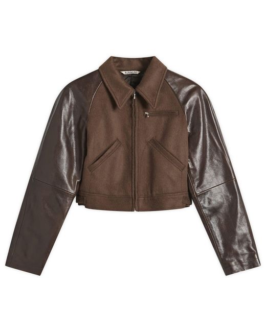 AURALEE Flannel Crop Zip Jacket in Brown | Lyst UK