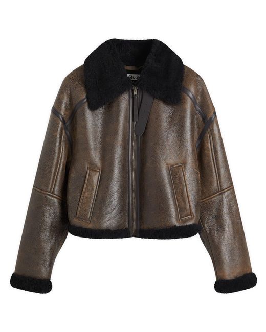 Acne Studios Leather Shearling Oversized Jacket in Black | Lyst