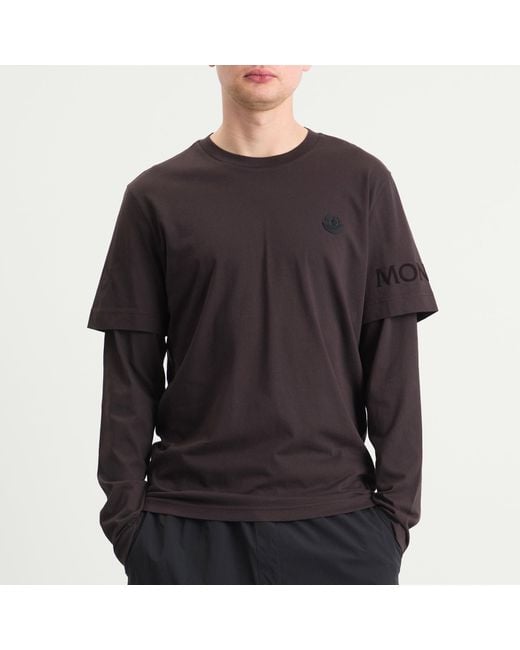 Moncler Long Sleeve Double Layer T-Shirt in Brown for Men | Lyst