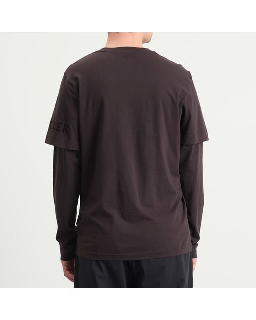 Moncler Long Sleeve Double Layer T-Shirt in Brown for Men | Lyst