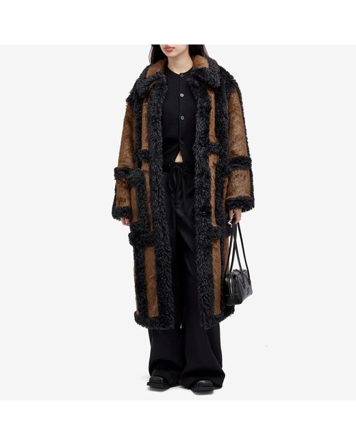 Stand Studio Long Faux Fur Coat in Black | Lyst