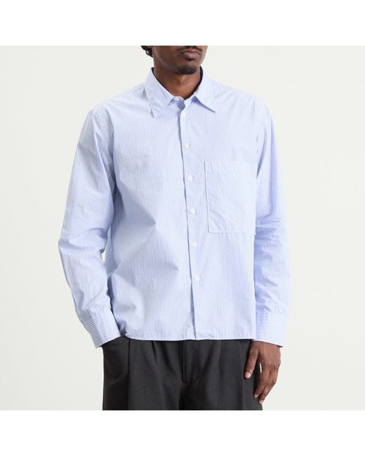 Universal Works Office Stripe Square Pocket Shirt in Blue for Men | Lyst