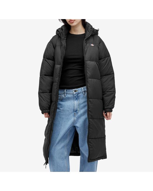 Dickies Alatna Long Puffer Coat In Black Lyst