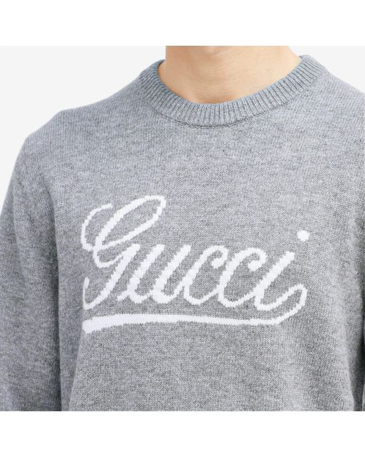 Gucci Script Logo Crew Neck Jumper in Gray for Men | Lyst