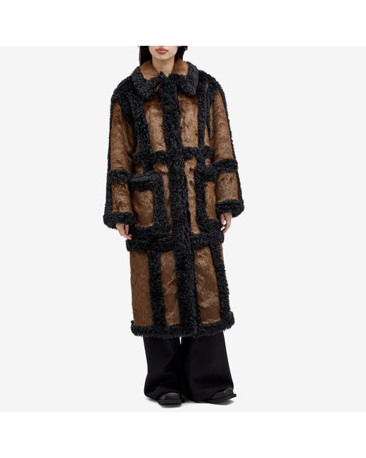 Stand Studio Long Faux Fur Coat in Black | Lyst