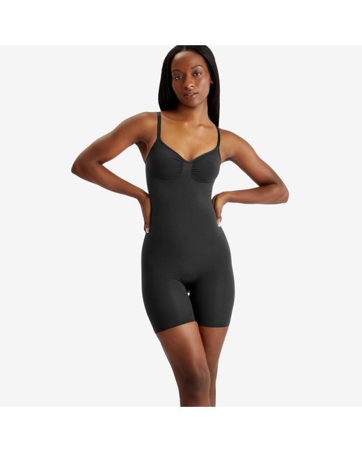 Skims Seamless Sculpt Bodysuit Mid-Thigh W/ Open Gusset in Black | Lyst