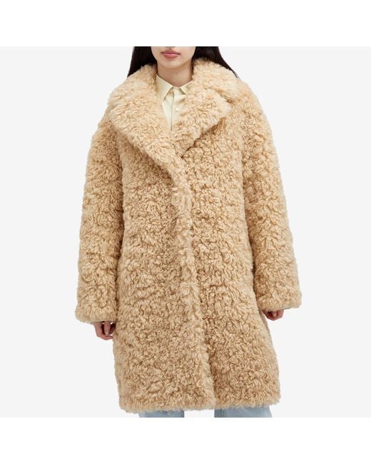 Stand Studio Midi Faux Fur Coat in Natural | Lyst