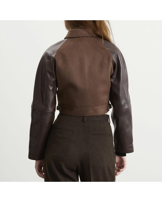 AURALEE Flannel Crop Zip Jacket in Brown | Lyst UK