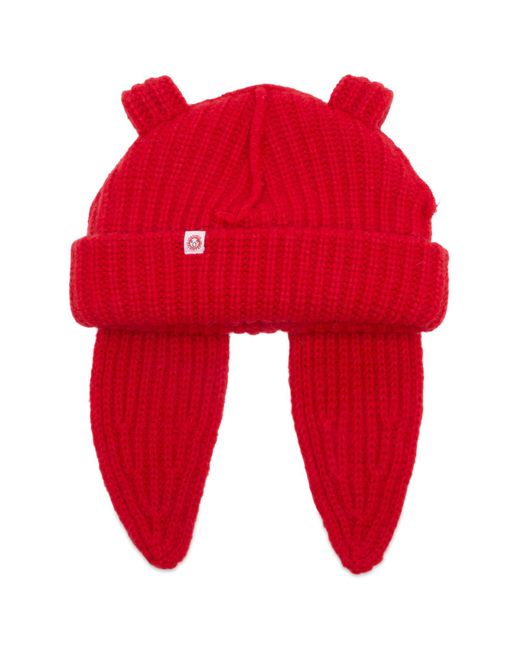 Charles Jeffrey Mohair Chunky Rabbit Beanie in Red | Lyst UK