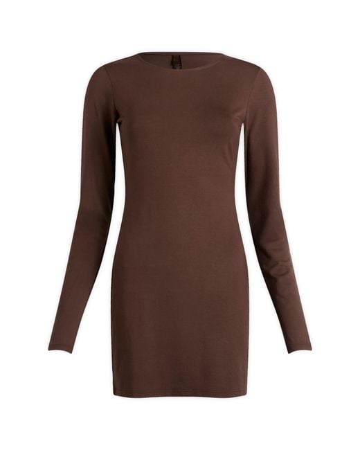 Skims Smooth Layers Crewneck Tunic Mini Dress in Brown | Lyst UK