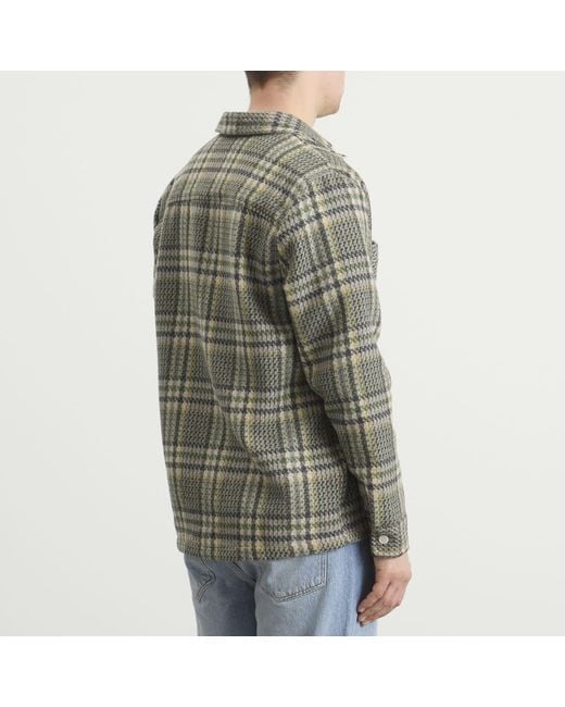 Wax London Whiting Check Wool Blend Overshirt in Green for Men | Lyst