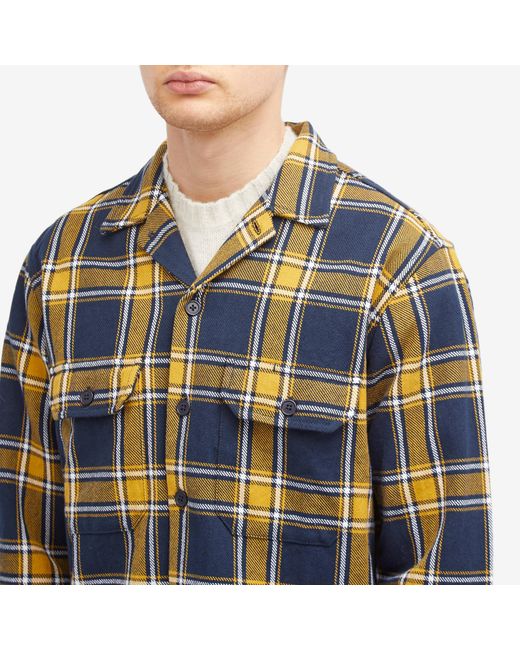 Universal Works Twill Check Utility Overshirt in Blue for Men | Lyst