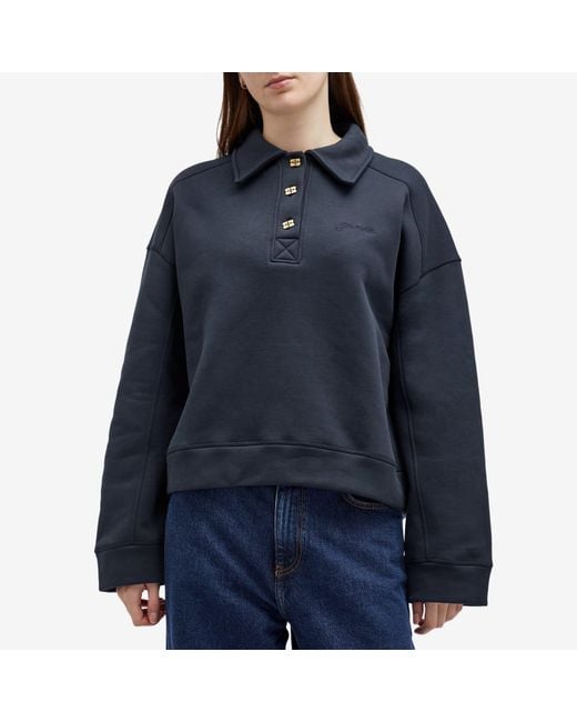 Ganni Heavy Fleece Drop Shoulder Polo in Blue | Lyst