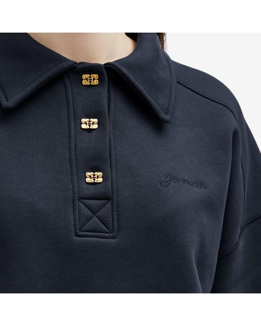Ganni Heavy Fleece Drop Shoulder Polo in Blue | Lyst
