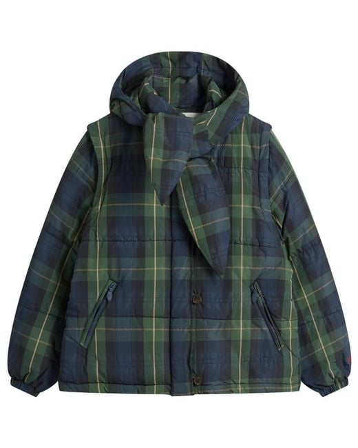 Damson Madder Pearl Check Puffer Jacket in Green | Lyst UK