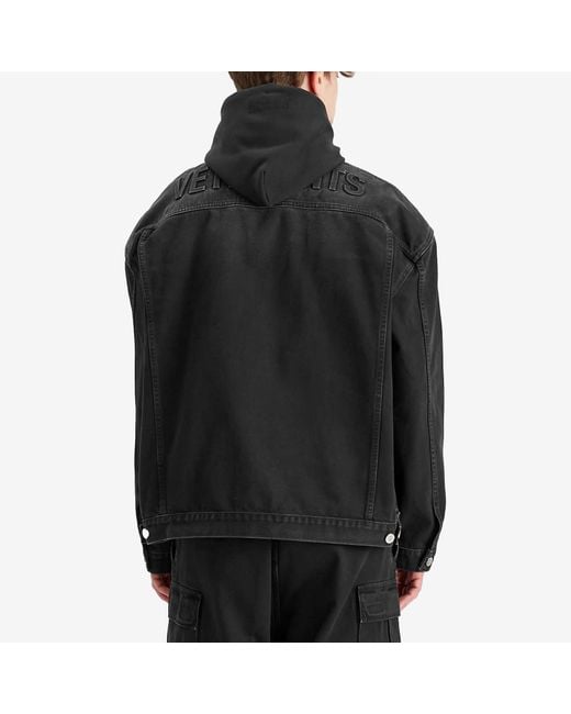 Vetements 3D Logo Hooded Denim Jacket in Black for Men | Lyst
