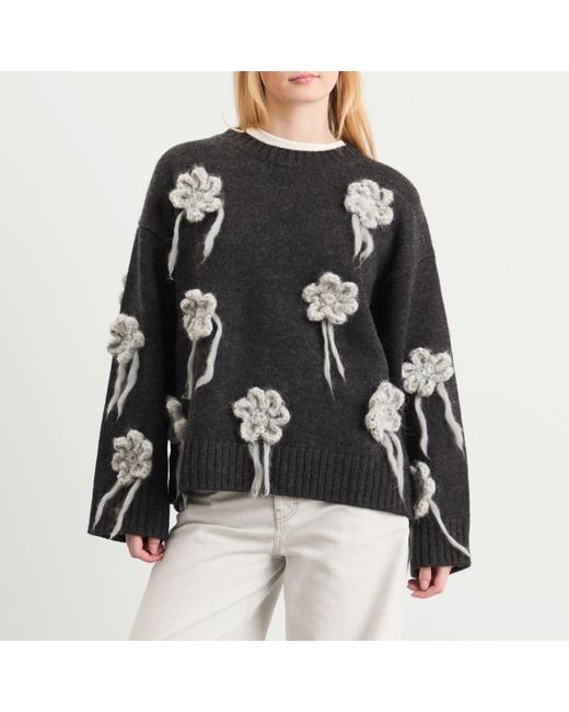 Ganni Crochet Flowers Knitted Jumper in Black | Lyst UK