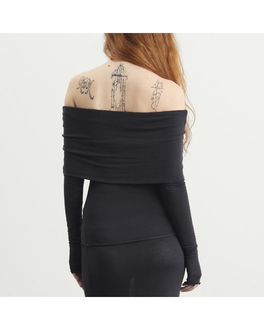 Skims Sheer Modal Off Shoulder Long Sleeve Top in Black | Lyst