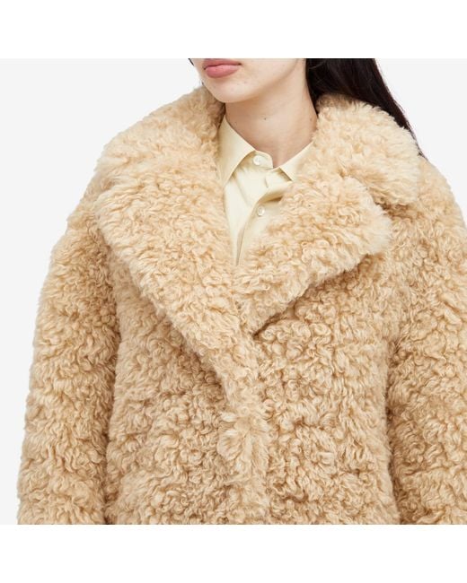 Stand Studio Midi Faux Fur Coat in Natural | Lyst