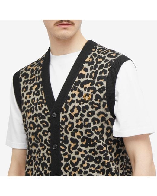 Fred Perry Leopard Print Knit Vest in Black for Men | Lyst