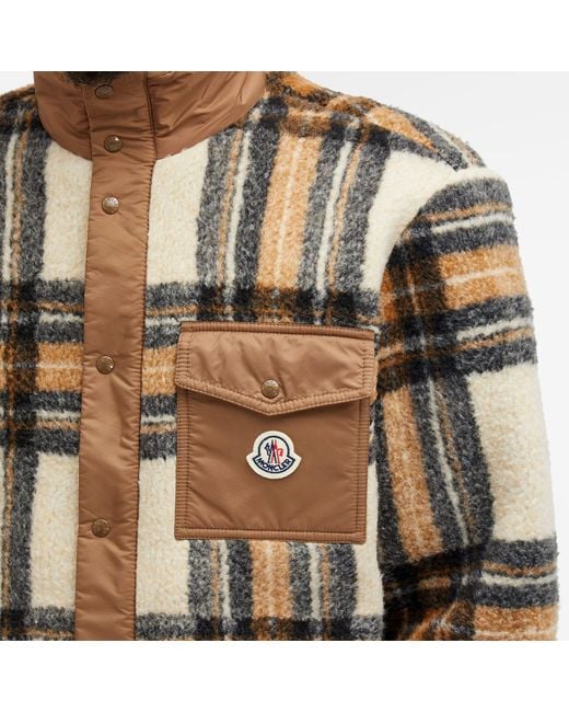 Moncler Check Fleece Jacket in Brown for Men | Lyst