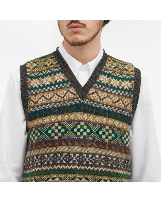 Drake's Fair Isle Knitted Vest in Green for Men | Lyst