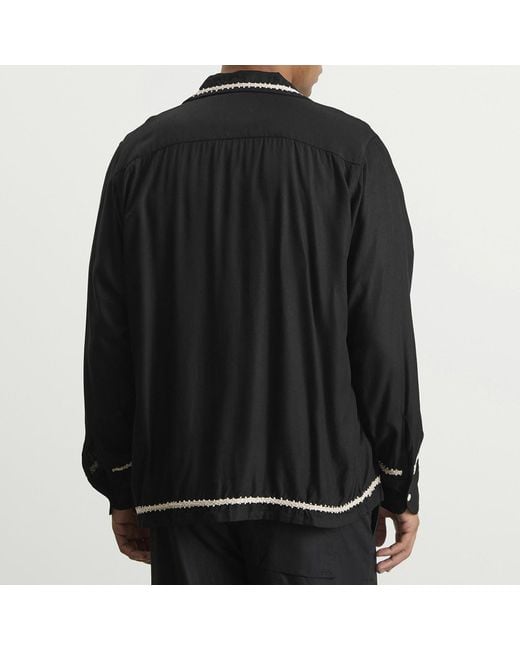 Nomarythm Textile Trim Embroidery Open Collar Shirt in Black for Men ...