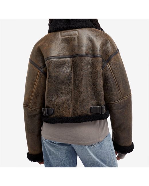 Acne Studios Leather Shearling Oversized Jacket in Black | Lyst