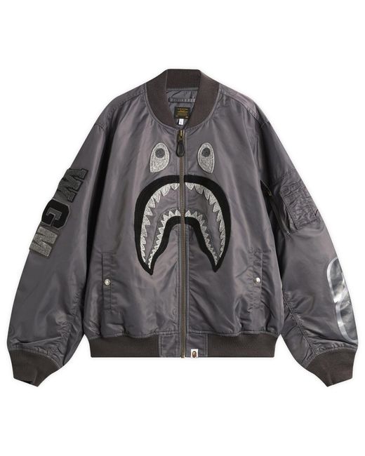 A Bathing Ape Tonal Shark Ma-1 Jacket in Grey for Men | Lyst UK
