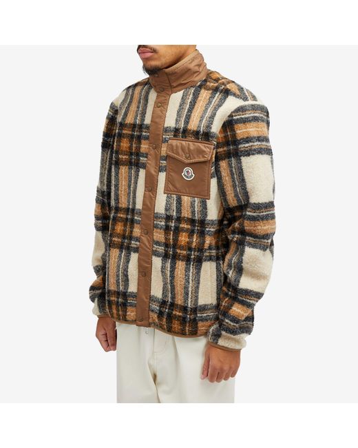 Moncler Check Fleece Jacket in Brown for Men | Lyst