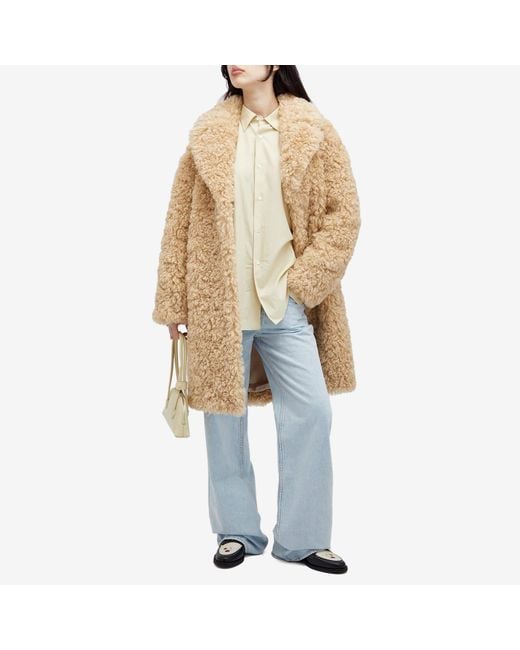 Stand Studio Midi Faux Fur Coat in Natural | Lyst