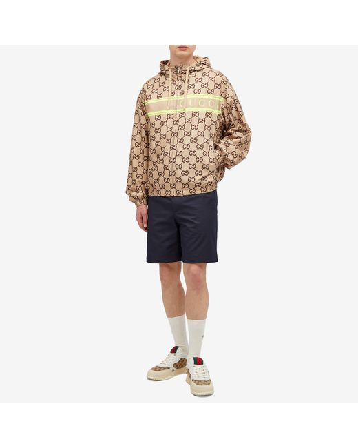 Gucci Gg Monogram Logo Hooded Jacket in Brown for Men | Lyst