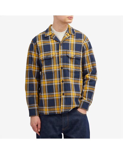 Universal Works Twill Check Utility Overshirt in Blue for Men | Lyst
