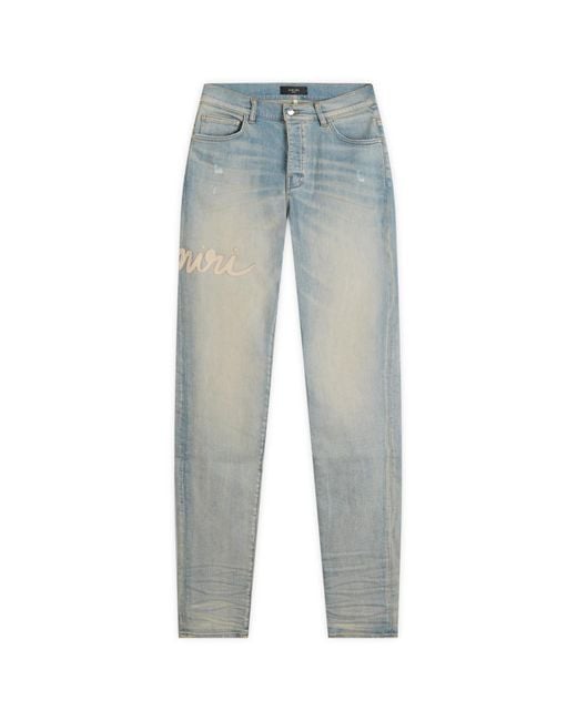 Amiri Script Logo Jeans in Blue for Men | Lyst
