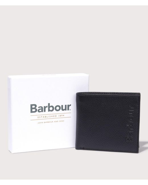 Barbour Logo Leather Billfold Wallet in Blue for Men | Lyst UK