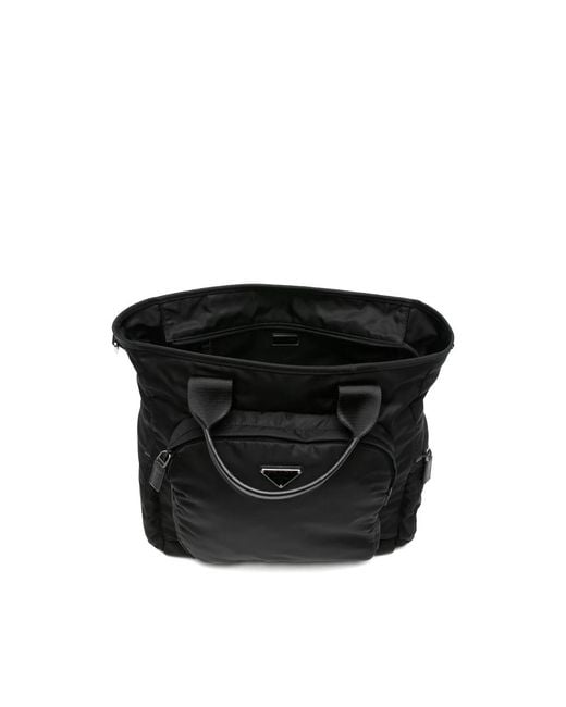 Prada Re-Nylon Logo-Plaque Tote Bag in Black for Men | Lyst UK