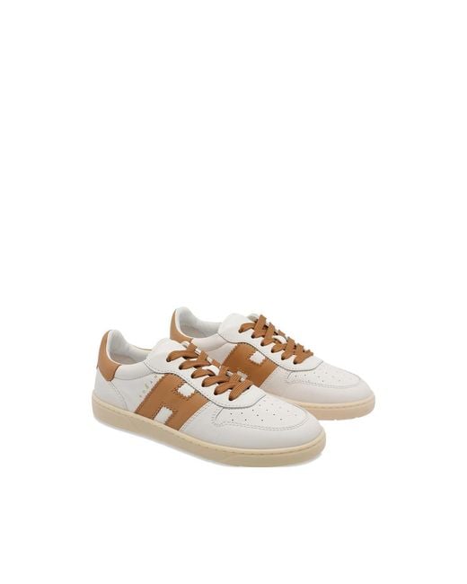 Hogan Logo Leather Cool Sneakers in Natural | Lyst UK