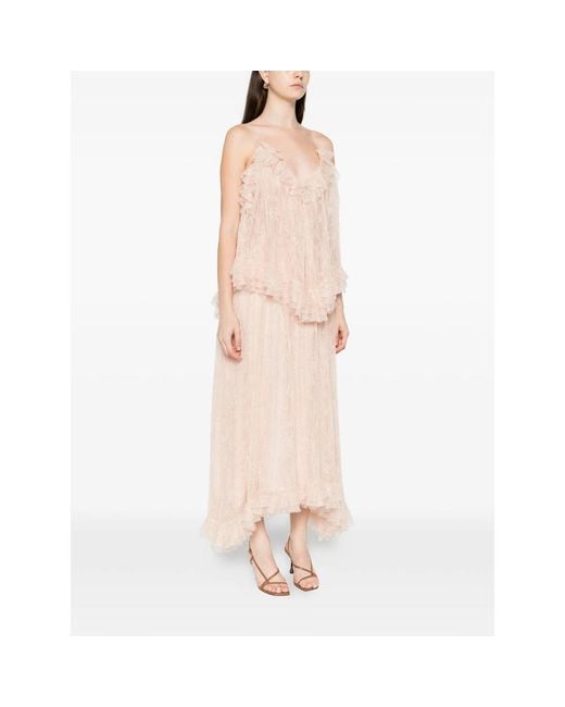 Alberta Ferretti Ruffled Lace Midi Dress in Pink | Lyst UK